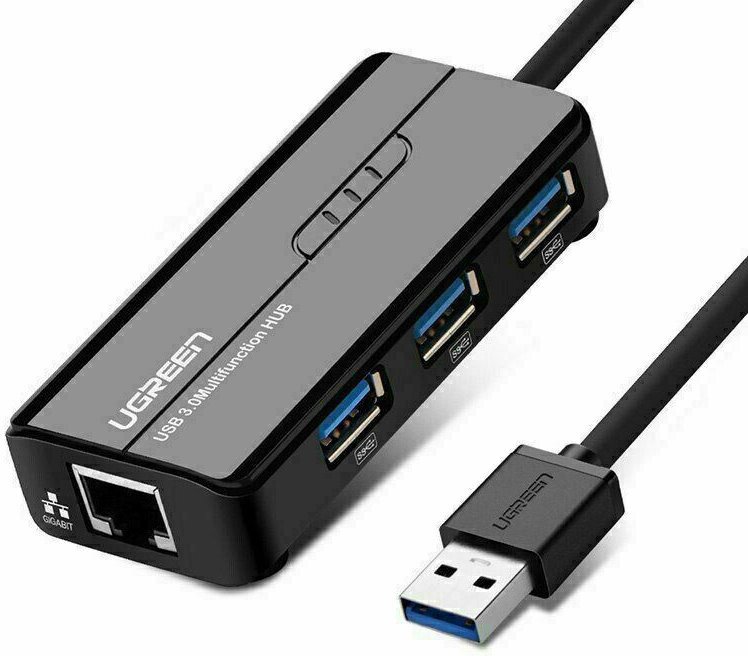 Мульти Хаб Ugreen 20265 USB 3.0 / Gigabit Ethernet Adapter чёрный (830551)