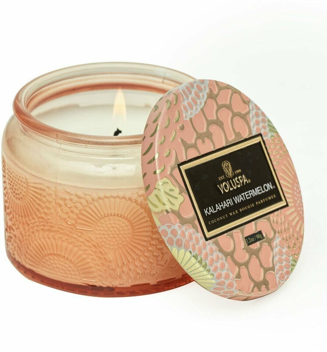 Свеча ароматическая VOLUSPA "Калахарский арбуз" / KALAHARI WATERMELON в стеклянном подсвечнике, хлопковый фитиль, с крышкой 25 ч. горения, 90 гр. -kpa