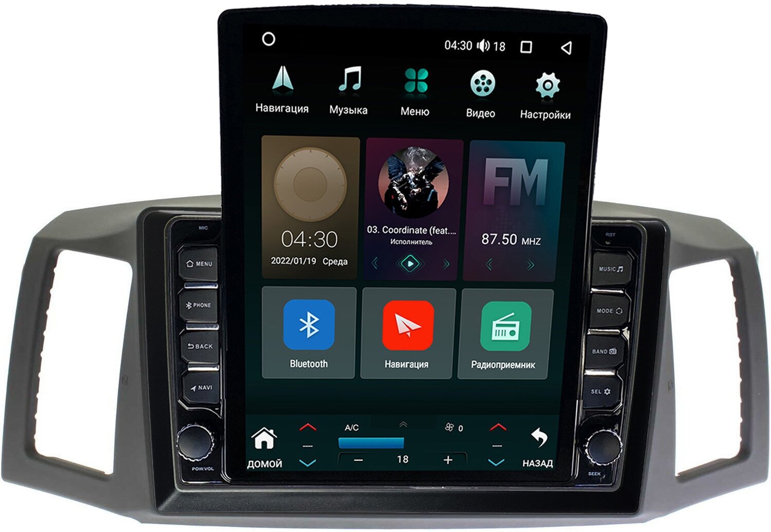 Штатная магнитола Jeep Grand Cherokee 3 (WK) 2004-2007 (руль слева) Canbox M-Line 5610-10-1193 Android 10 (4G-SIM, 2/32, DSP, QLed, Tesla)