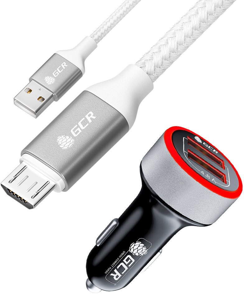 Комплект АЗУ на 2 USB порта 4.8А LED + кабель Micro USB для быстрой зарядки QC 3.0 3A (UP-518K), черный; белый, 1.0м