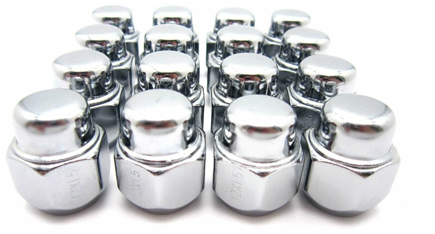 Гайки колесные М12х1,5 хромированные под ключ 21 мм высота 27 мм конус закрытые 16 шт.