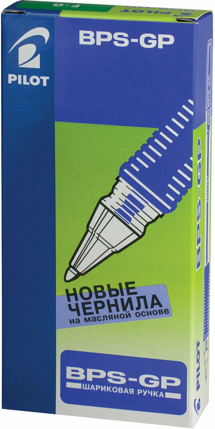 Упаковка 12 шт. Ручка шариковая масляная с грипом PILOT "BPS-GP", зеленая, корпус прозрачный, узел 0,7 мм, линия письма 0,22 мм, BPS-GP-F