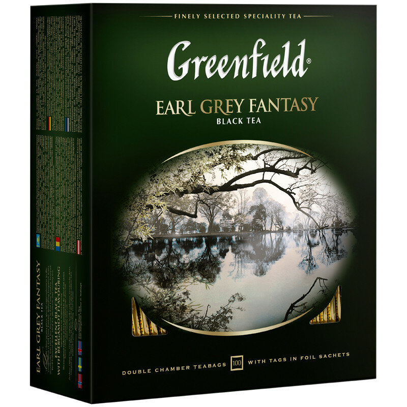 Чай Greenfield "Earl Grey", черный с бергамотом, 100 фольг. пакетиков по 2г, 183207