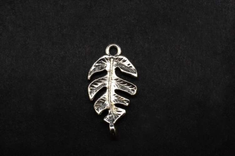 Коннектор-соединитель 1х1 Лист 26х8х2мм, отверстие1,5мм, цвет античное серебро, сплав металлов, 14-134, 1шт