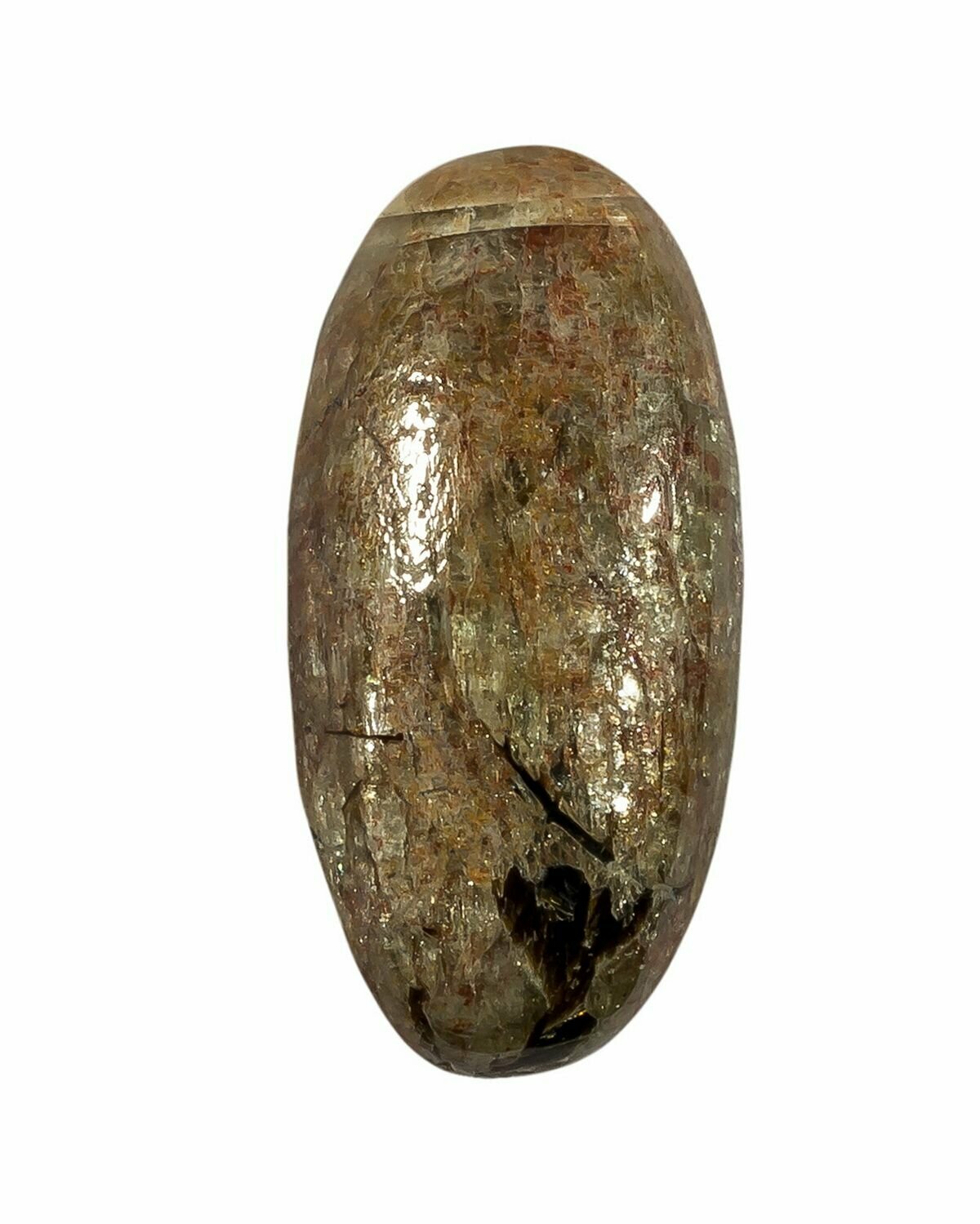 Кабошон из кианита размером 36х18х8 мм. На стеклянной подложке.