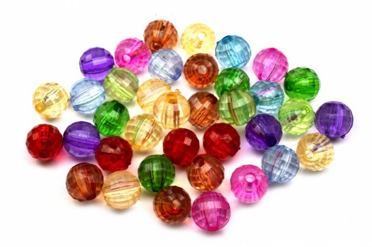 Бусины акриловые круглые граненые 8мм, отверстие 1,5мм, ассорти цветов, 540-072, 10г (около 35шт)