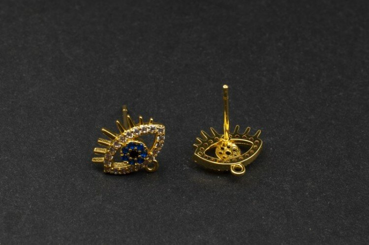 Гвоздики основы для серег Глаз 12х10х15х0,8мм, отверстие 1мм, цвет золото, латунь/цирконий, 21-207, 1 пара