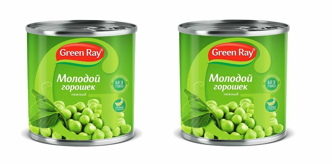 Горошек консервированный зеленый нежный "Грин Рэй" 425 мл 2 шт