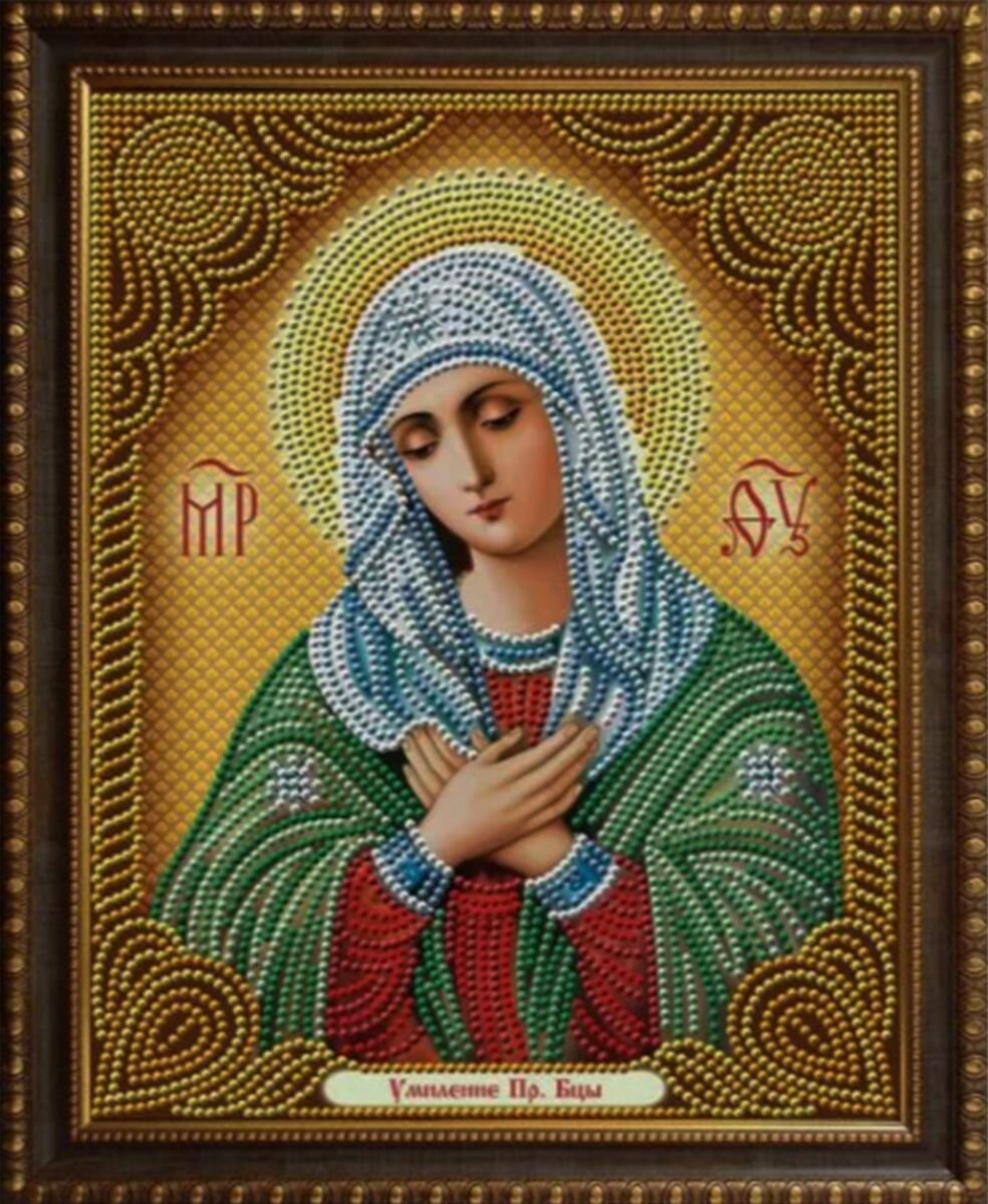 Алмазная мозаика на подрамнике/ Картина стразами "Икона Умиление Пресвятой Богородицы" 27Х33 см