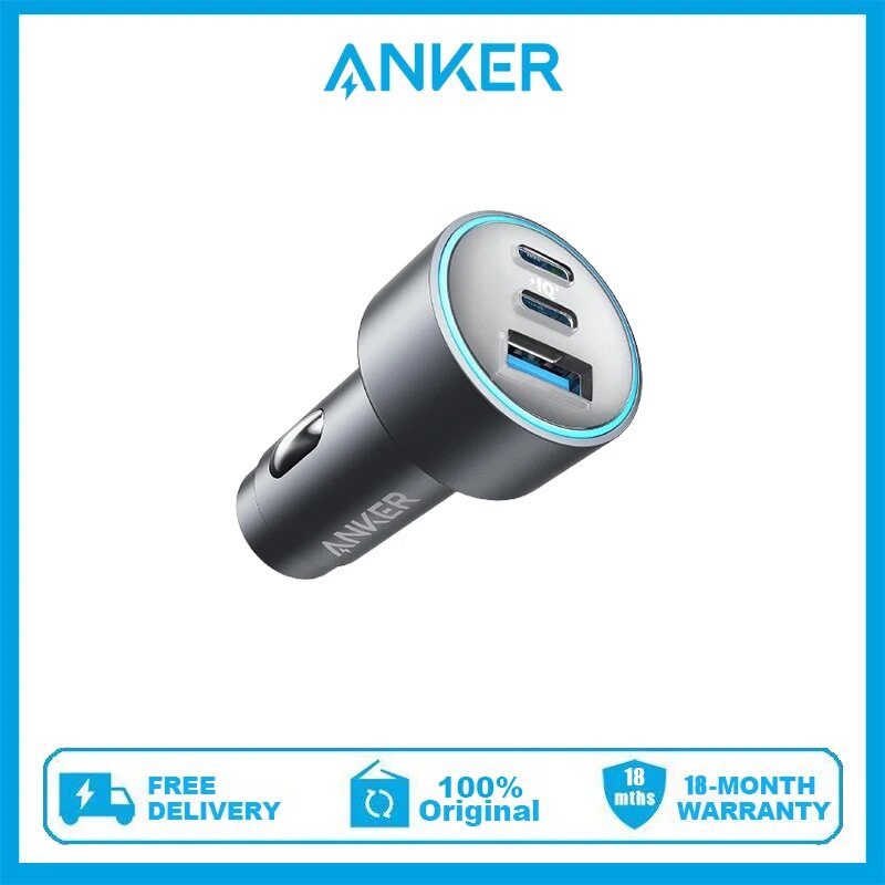 Автомобильное зарядное устройство Anker USB-C, 3-портовое компактное быстрое зарядное устройство 67 Вт, автомобильный адаптер с PIQ 3.0 для iPhone 15/14/13/12/11 67W