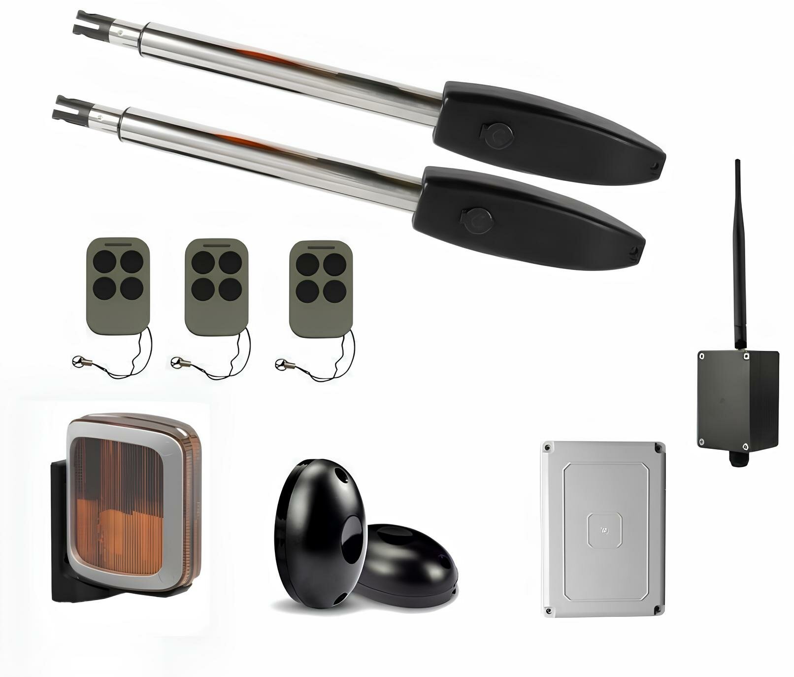 Автоматика для распашных ворот KSW-2500 FULL-T3-2K-BT, комплект: 2 привода, блок управления, 3 пульта, фотоэлементы, лампа, Bluetooth-модуль