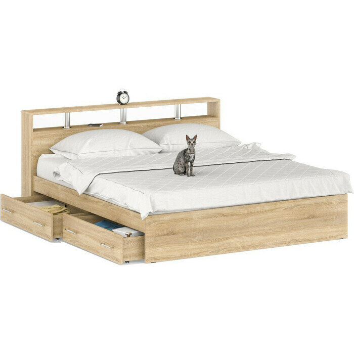 Кровать Камелия 180х200 с ящиками цвет дуб сонома, с основанием под матрас