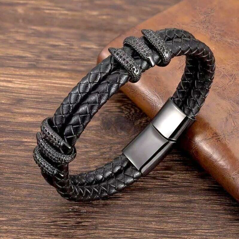 Браслет, металл, кожа