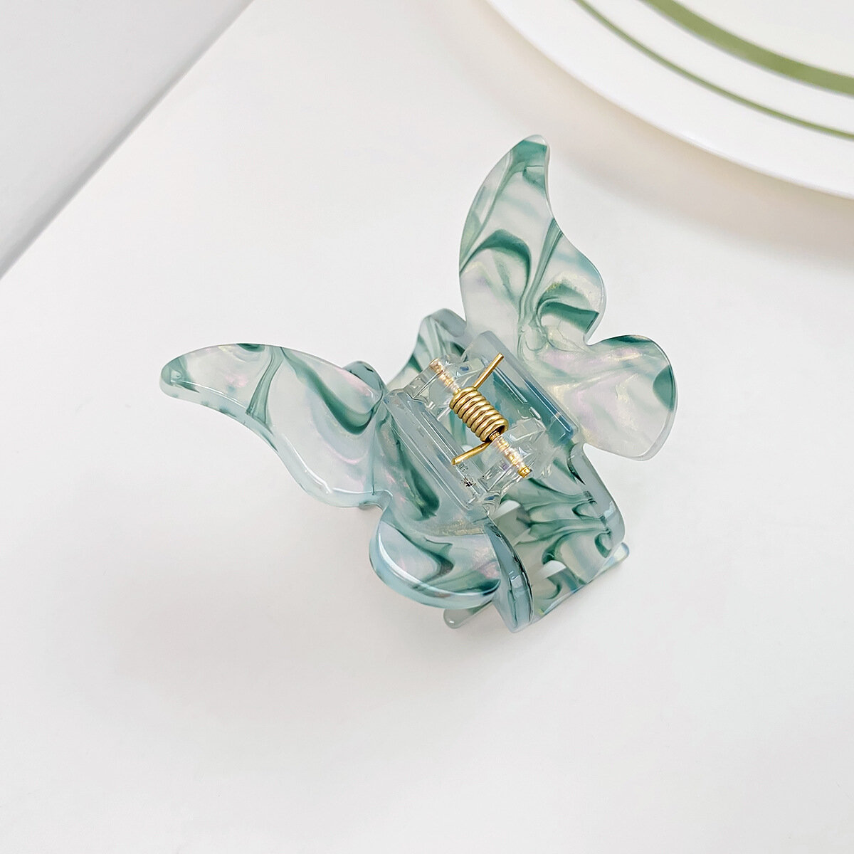 Заколка-бабочка Baifiya, на затылке, ярко-зеленая, 6 см