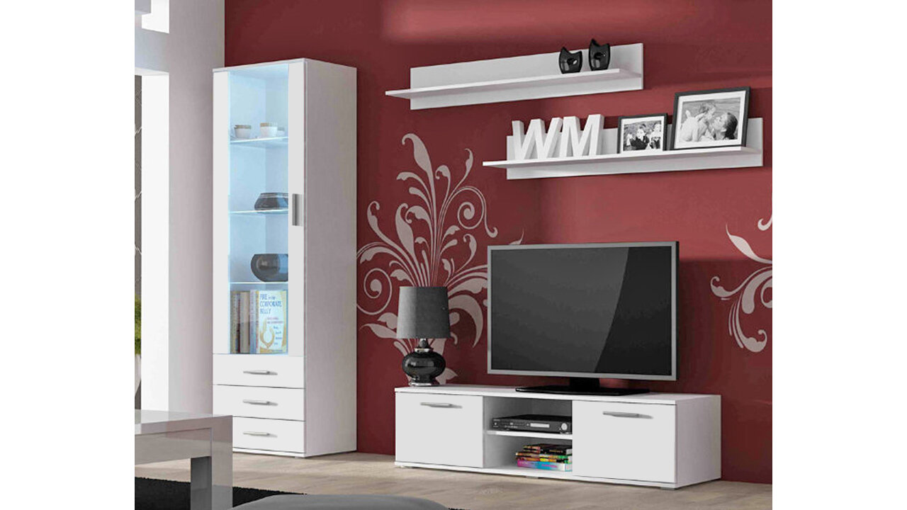 Гостиная Сохо 13 Белый Фасадный 0101 NEW 200x41x192 см, Фиеста