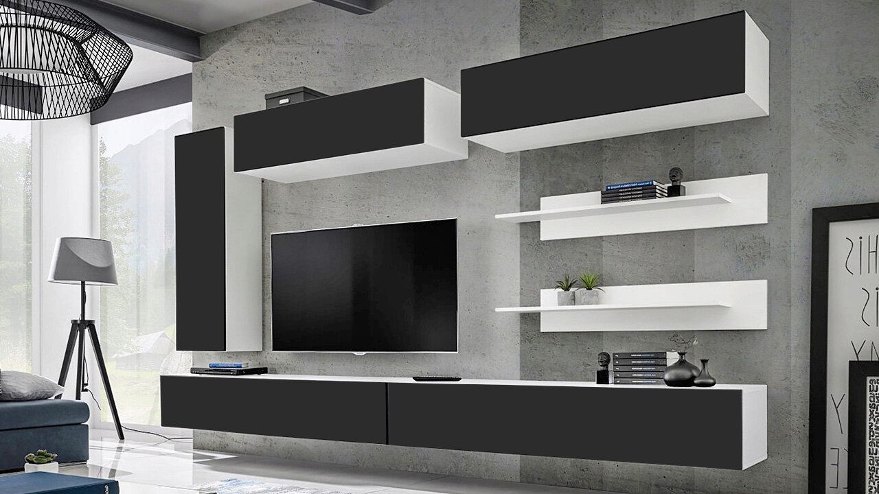 Гостиная 30 Черный 190/ Белый 101 NEW 320x40x180 см, черный, белый Фиеста