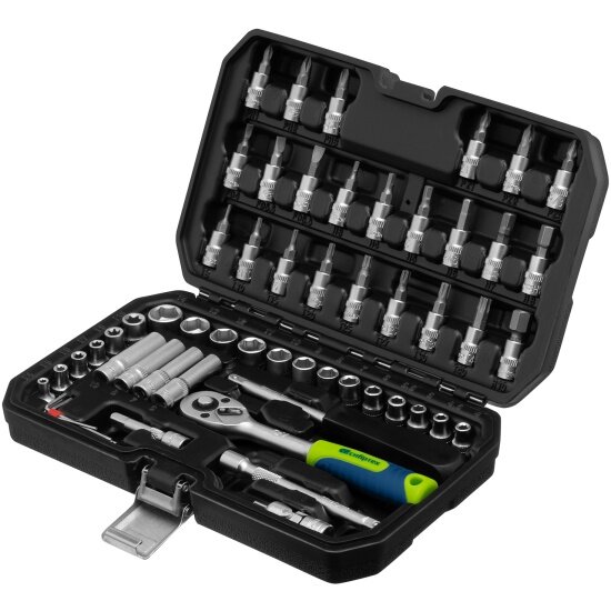 Сибртех Набор инструментов, 1/4", пластиковый кейс 56 предметов, , 13399