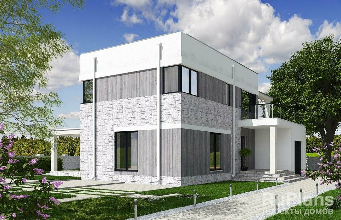 Двухэтажный дом с террасами (159 м2, 15м x 13м) Rg5748