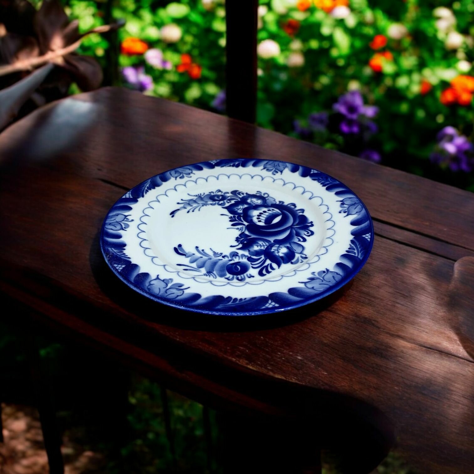 Тарелка мелкая 19,8 см фарфор гжель ручная работа