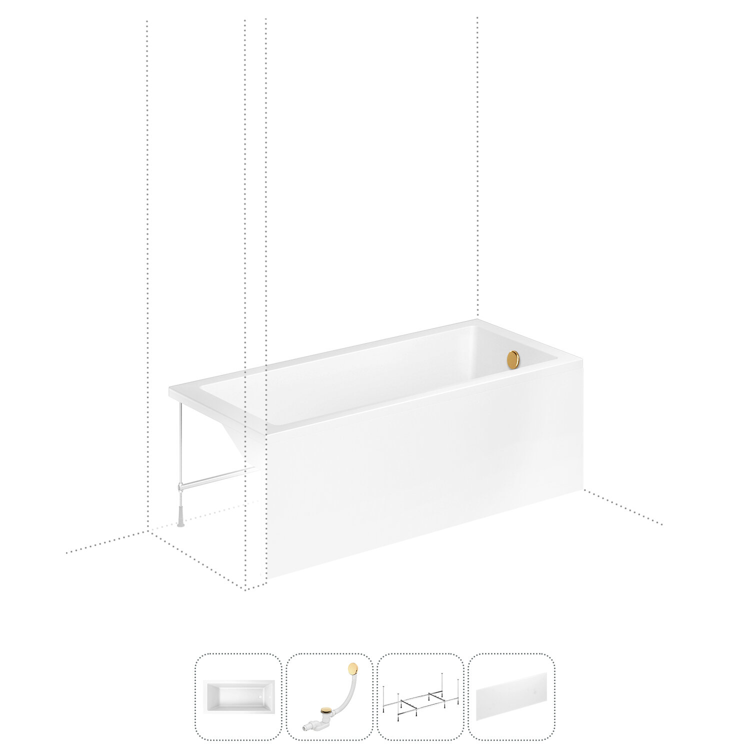 Акриловая ванна 170x80 с каркасом и экраном Lavinia Boho Catani 202011241 в наборе 4 в 1: угловая ванна акриловая 170 x 80 см (правый разворот), слив-перелив, каркас, экран