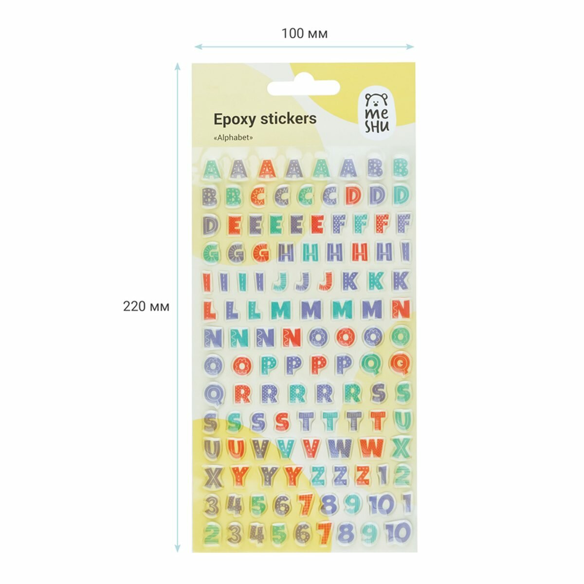 Наклейки гелевые MESHU "Alphabet", 10x22см, 122 наклейки, инд. уп, европодвес, 5 уп. (MS_43581)