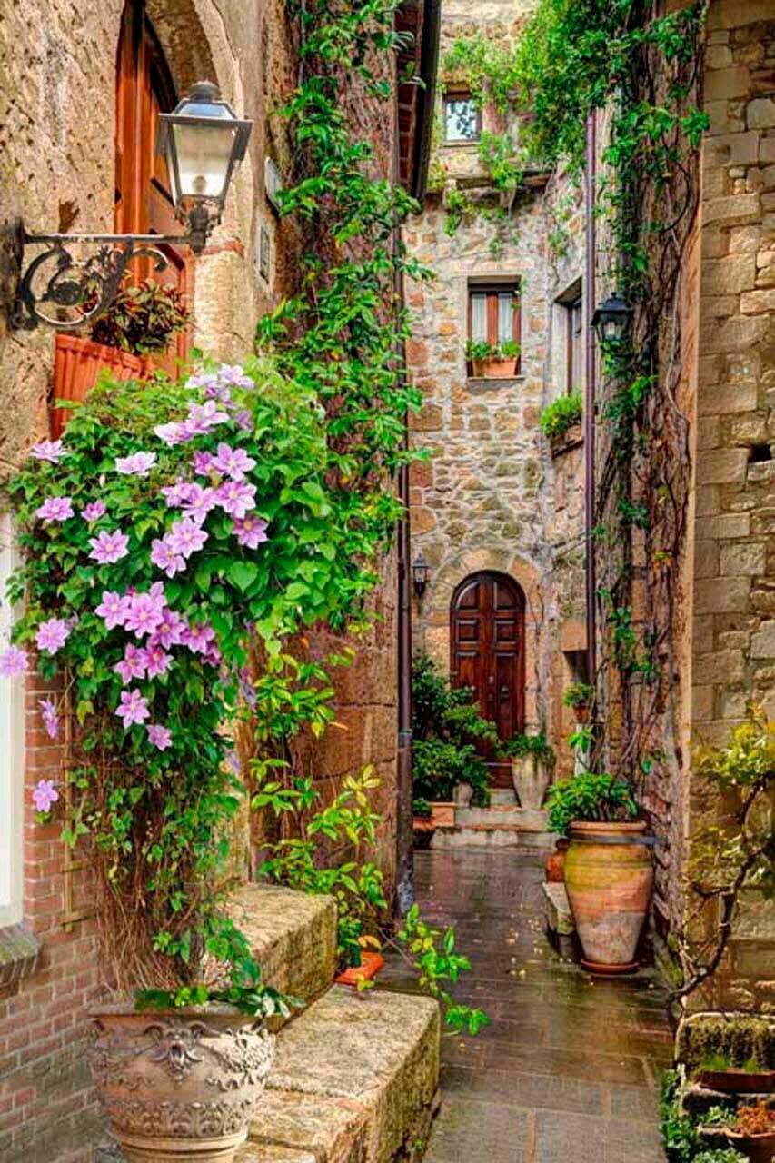 Фотообои Итальянская улочка в цветах 6-059-XL 315 х 210 см (ВхШ) Бесшовные, флизелиновые, влагостойкие обои MasterFresok