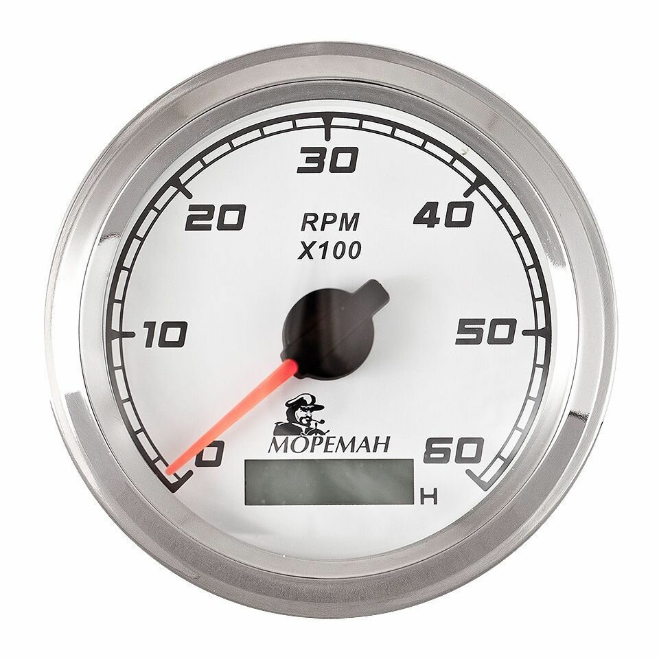 Тахометр со счетчиком моточасов, "Мореман" 6000 об/мин, белый циферблат (10252268)
