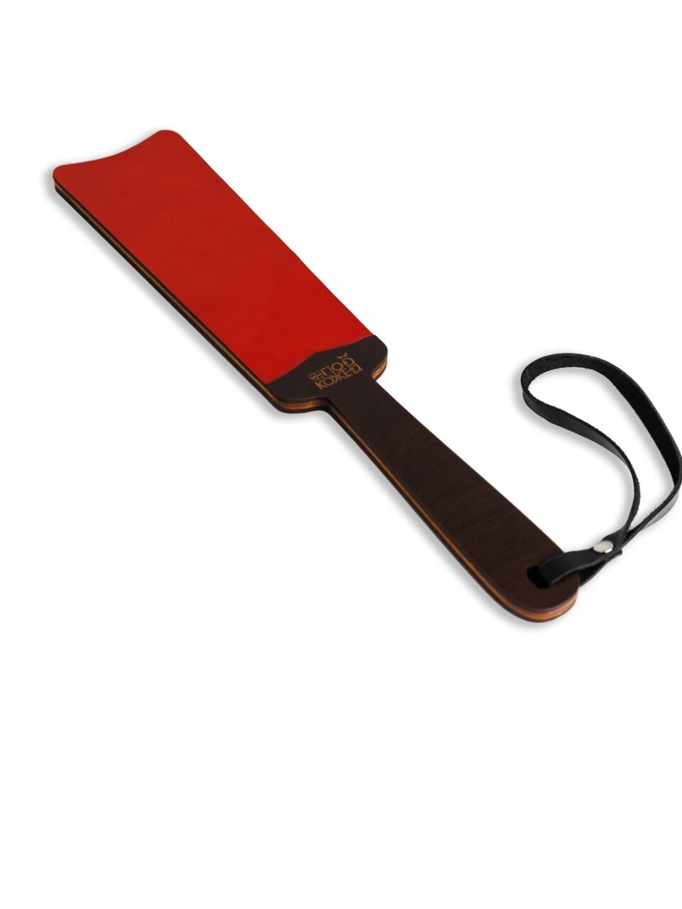 Паддл красный жесткий из натуральной кожи, дерева и HDF-покрытия цвета венге