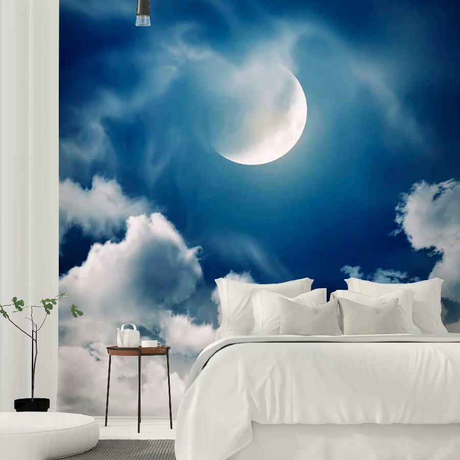 Фотообои Луна на сказочном небе 9-373-XL-Холст 270 x 500 см (ВхШ) Бесшовные, флизелиновые, влагостойкие обои