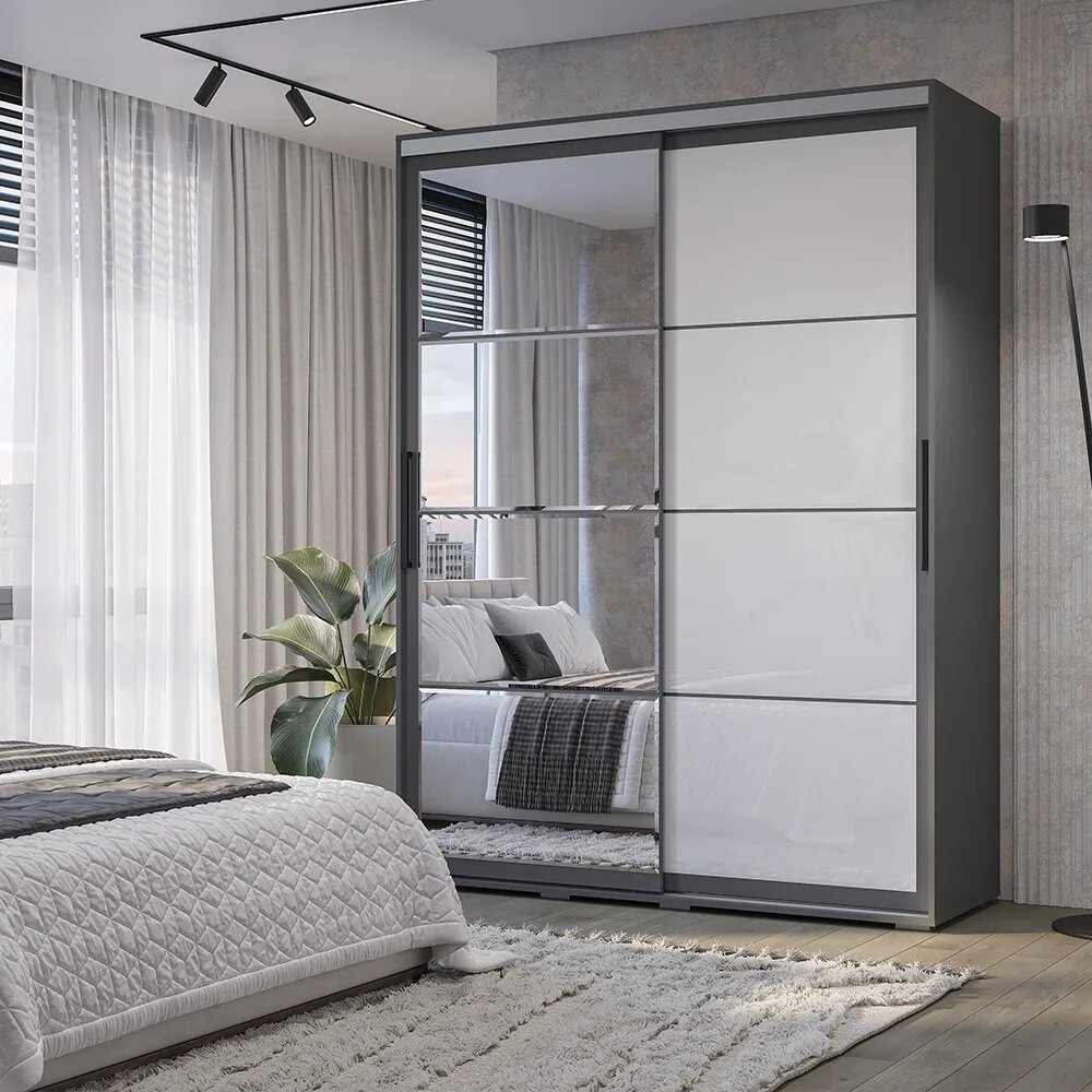 Шкаф-купе «Крафт-6» ШКК-06 с зеркалом, графит (1602х594х2176)