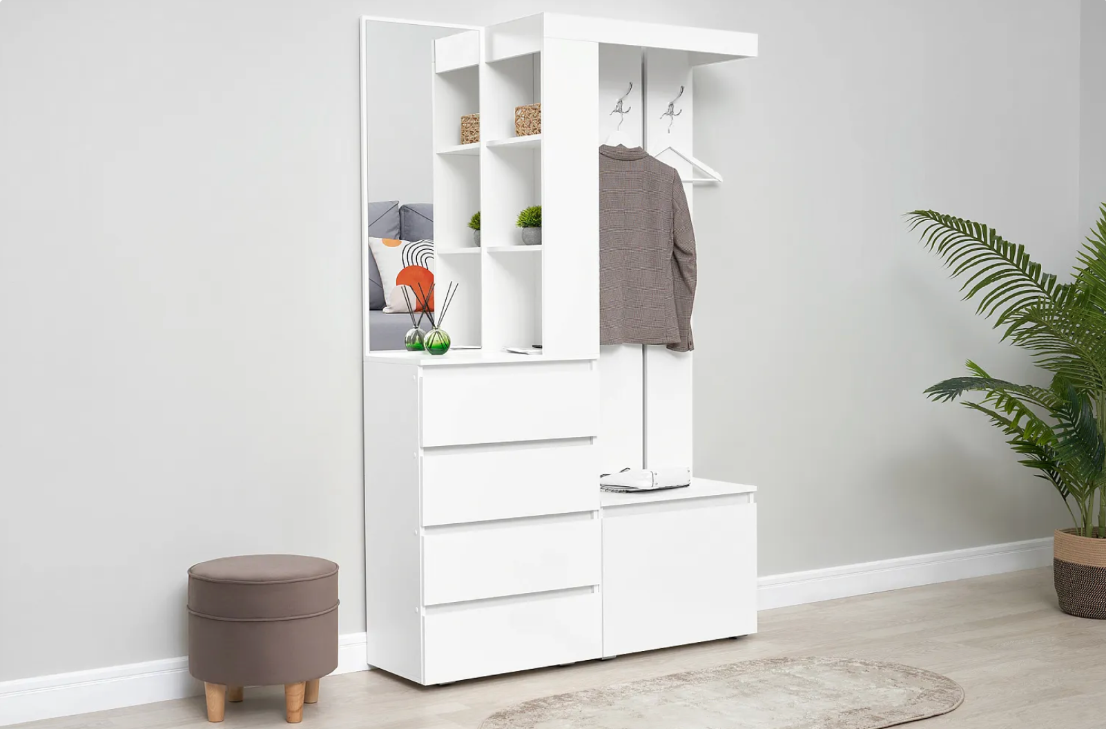 Прихожая Хелен ПР-01 компактная для коридора, 126×198×35 см, белая