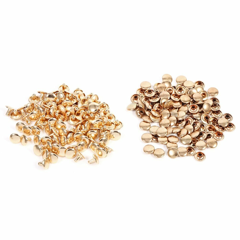 100 комплектов 8 x 10 мм двухколпачковых заклепок, металлические заклепки для ремонта кожи, украшения в виде шипов (золотые)