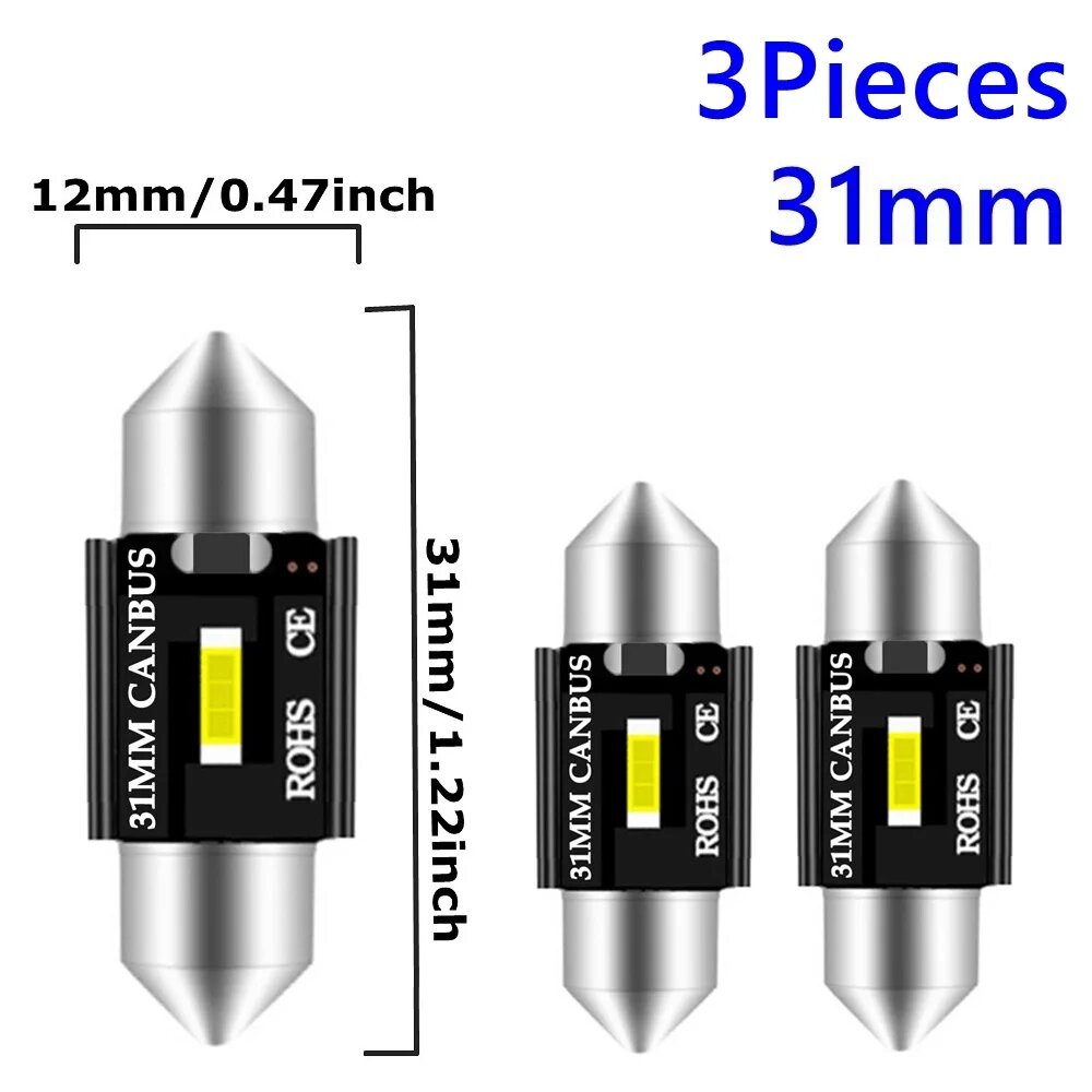 31мм C5W LED лампа, 3шт, белый свет