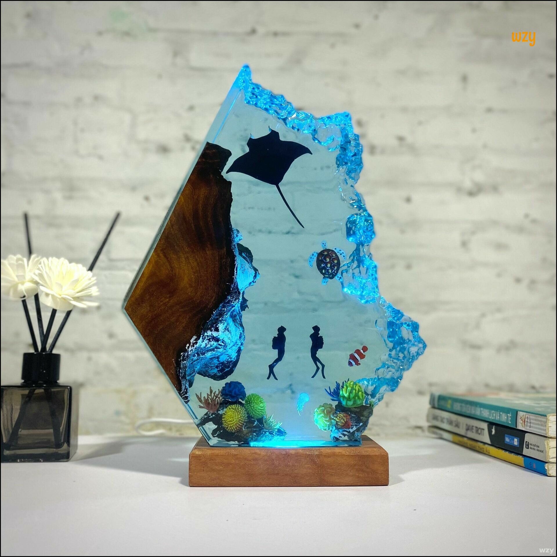 Кит, декоративный светильник ночник " из эпоксидной смолы, Цвет подсветки может быть изменен, Скаты манты