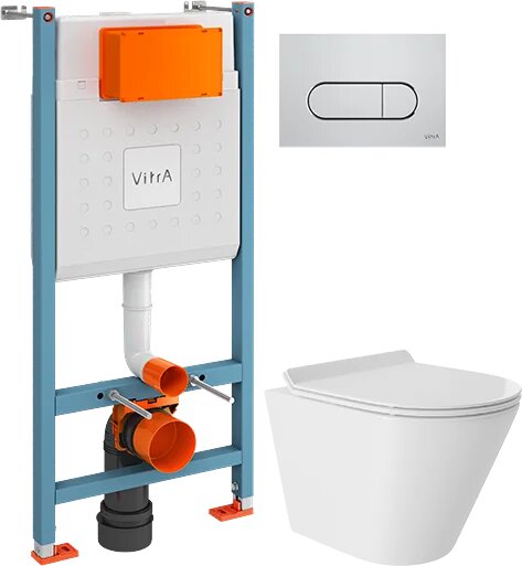 Комплект 2 в 1 Унитаз подвесной Aqueduto Cone Tornado CONT0110 / Инсталляция с кнопкой VitrA V-Fix Core 732-5800-01 цвет хром глянец