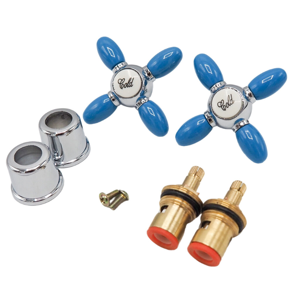 Комплект маховик (ручка) с кран-буксой 8х24 синий под импортный смеситель (комплект 2шт)