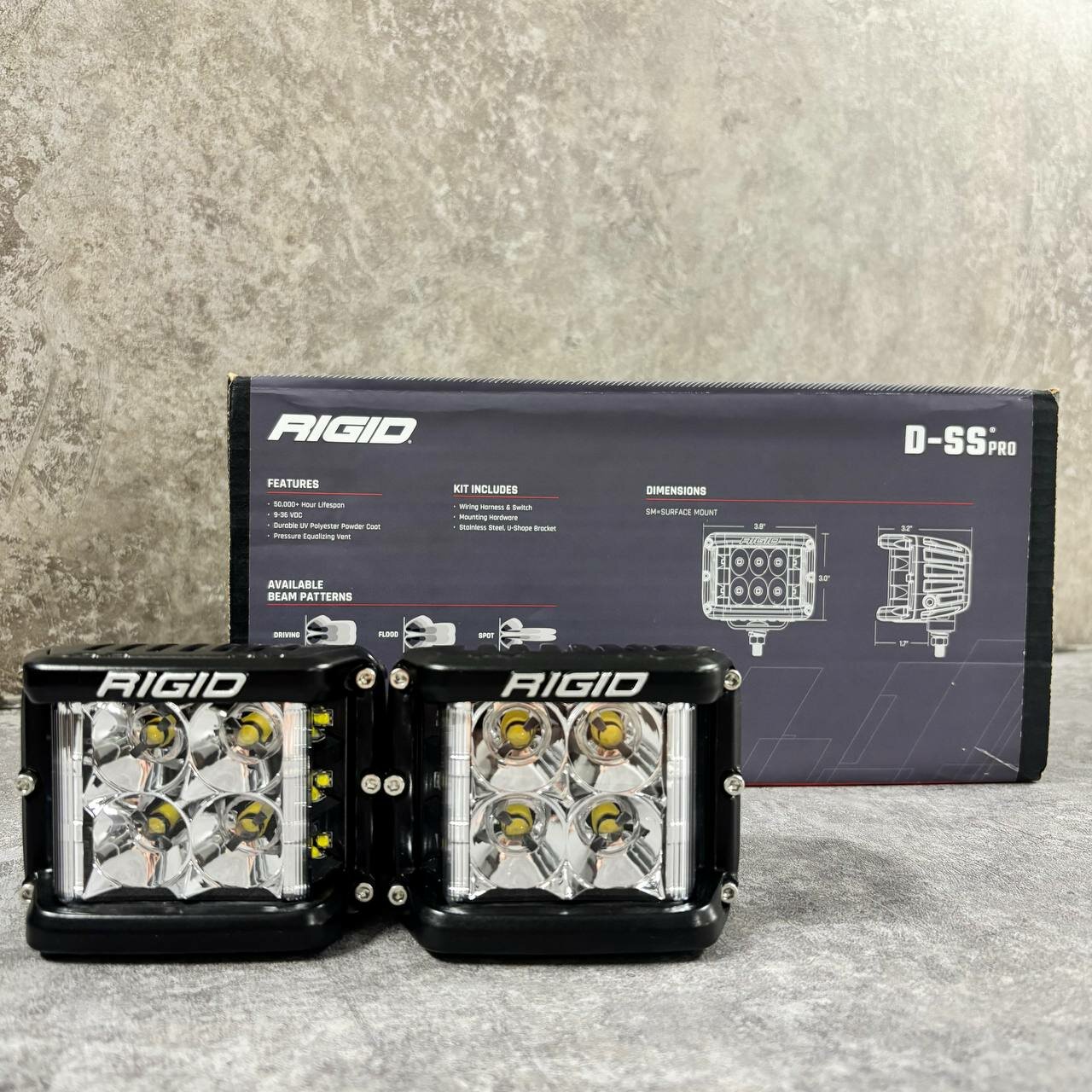 Фара RIGID D-SS Серия PRO, ближний свет (пара), светодиодная, черная, 7 светодиодов