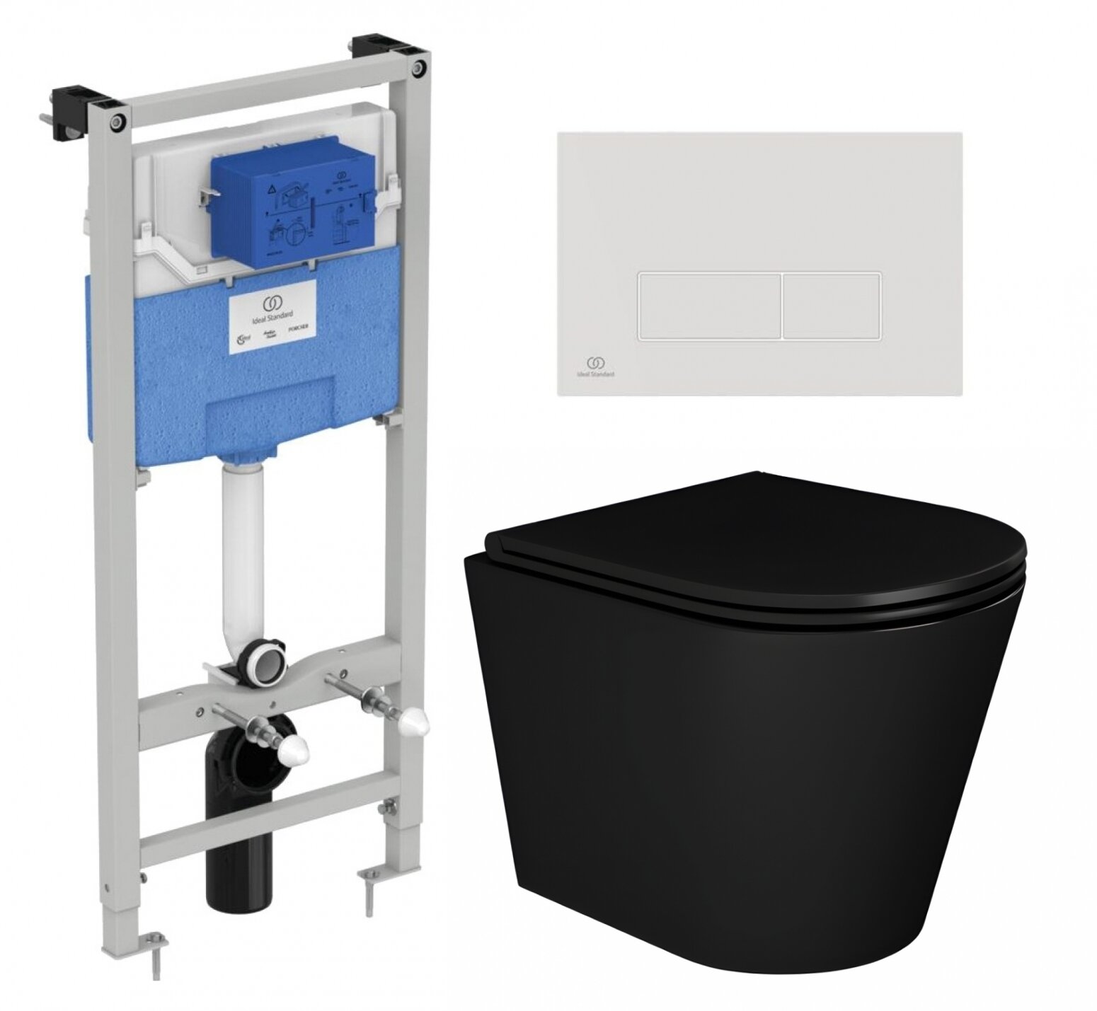 Комплект 3 в 1 инсталляция Ideal Standard + Унитаз подвесной Enio Cento BL EN4280035 + кнопка белая