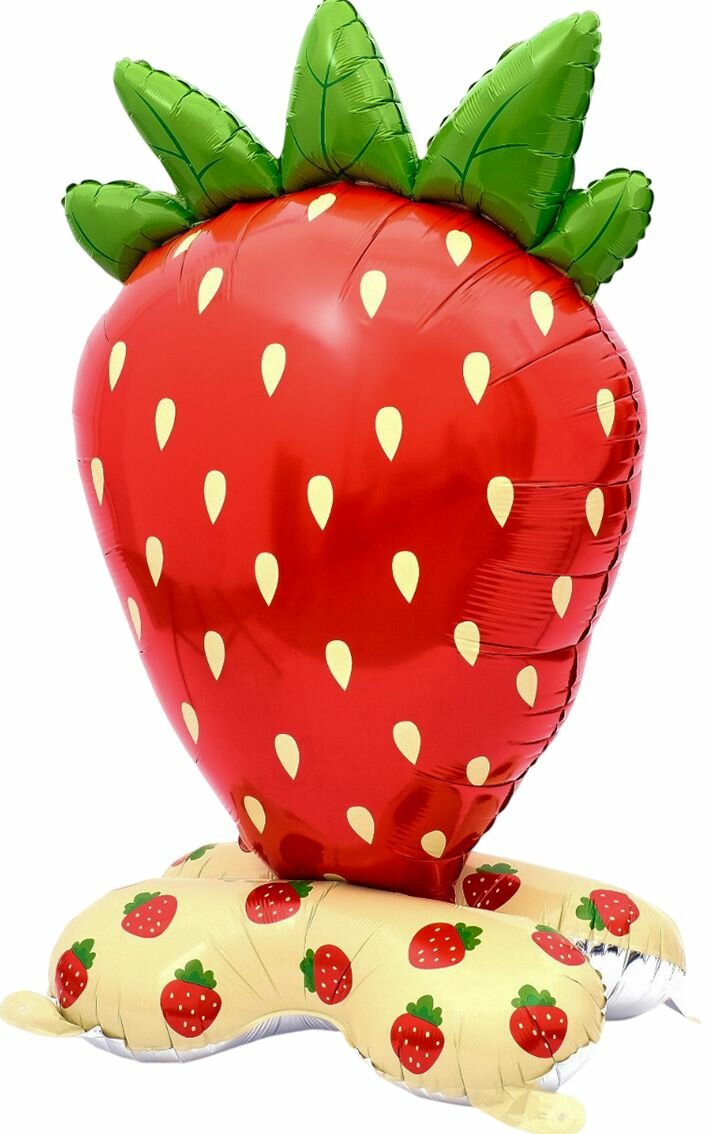 Воздушный шар-фигура фольгированный "Клубника" на подставке 46", шарик надувной воздухом из фольги для фотозоны, шар фигурный воздушный для праздника и дня рождения