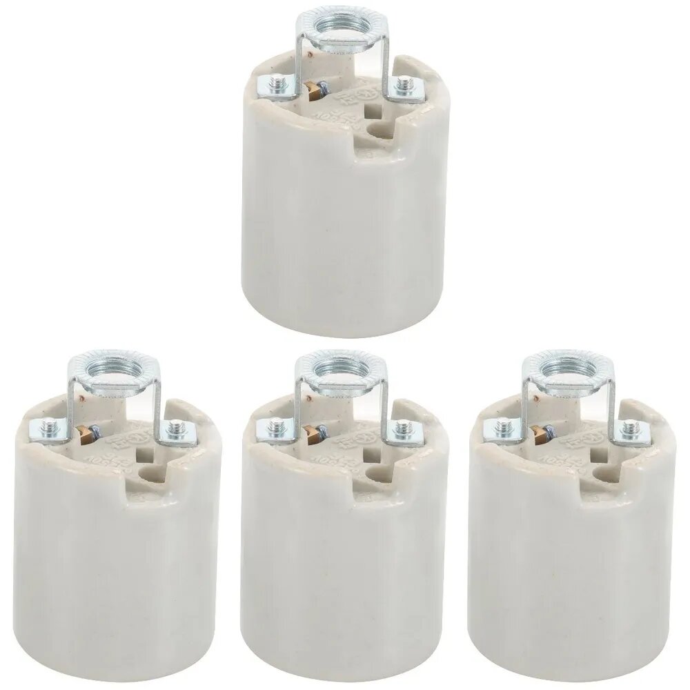 Патрон ламповый керамический е26 белого цвета с креплением набор из 4 шт
