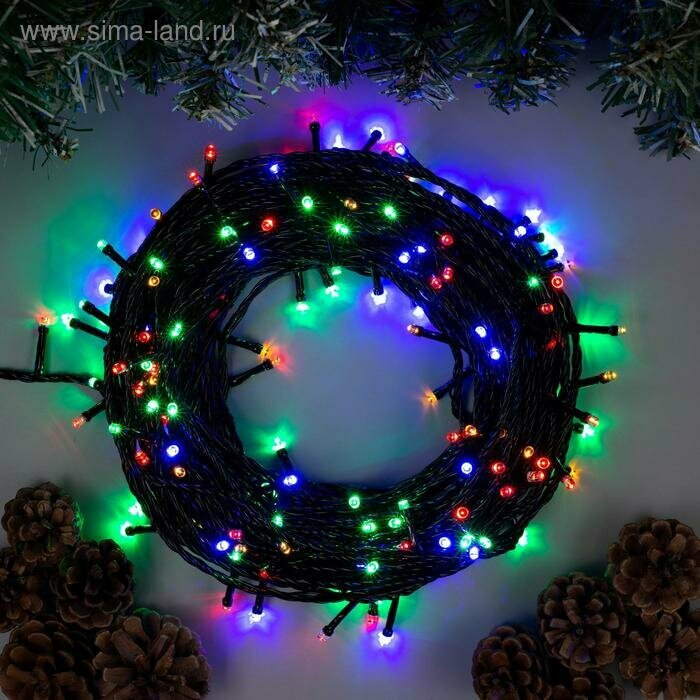 Гирлянда Нить 20 м, IP20, тёмная нить, 200 LED, свечение мульти, 8 режимов, 220 В