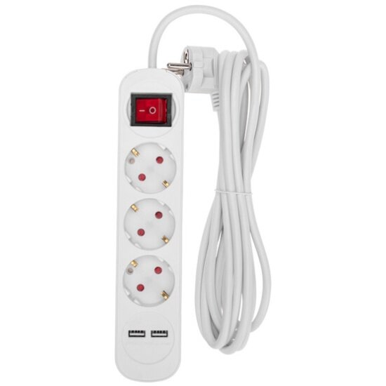Удлинитель Rexant Standard 3 м, 2 USB, 3 гнезда, 3х1,0 кв. мм, с/з, с выключателем, белый