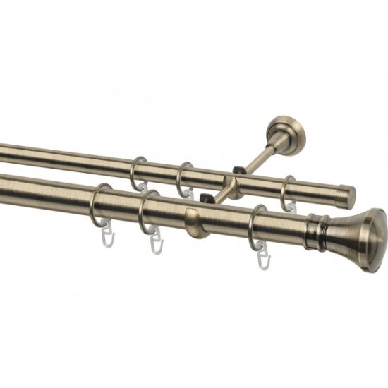 Карниз металлический двухрядный Arttex , диаметр 28/20, золото антик, 280 см, с наконечником Юла (составной)