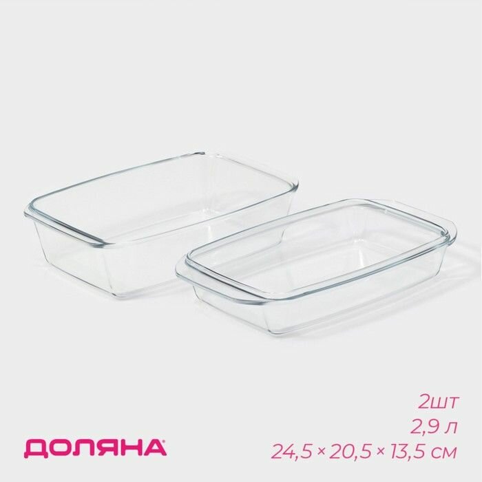 Кастрюля из жаропрочного стекла для запекания Доляна Утятница , 2,9 л, 24,5 20,5 13,5 см, с крышкой