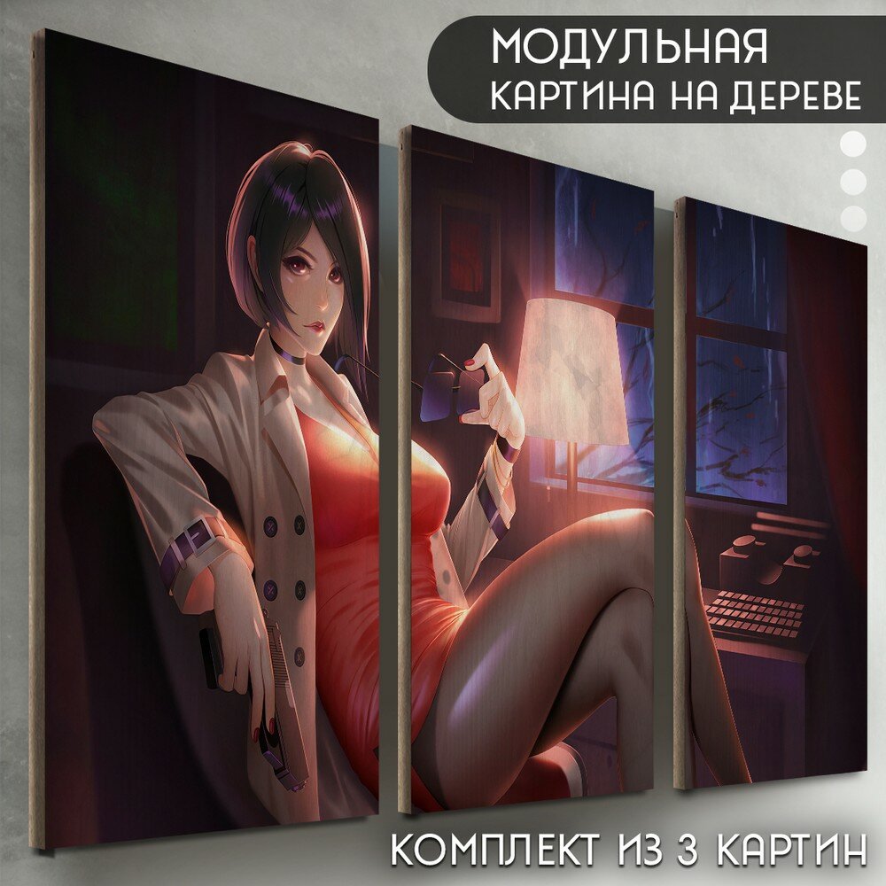 Модульная картина на дереве "игры Resident evil 2 remake (обитель зла, резидент ремейк, хоррор, Ада Вонг) - 6311"