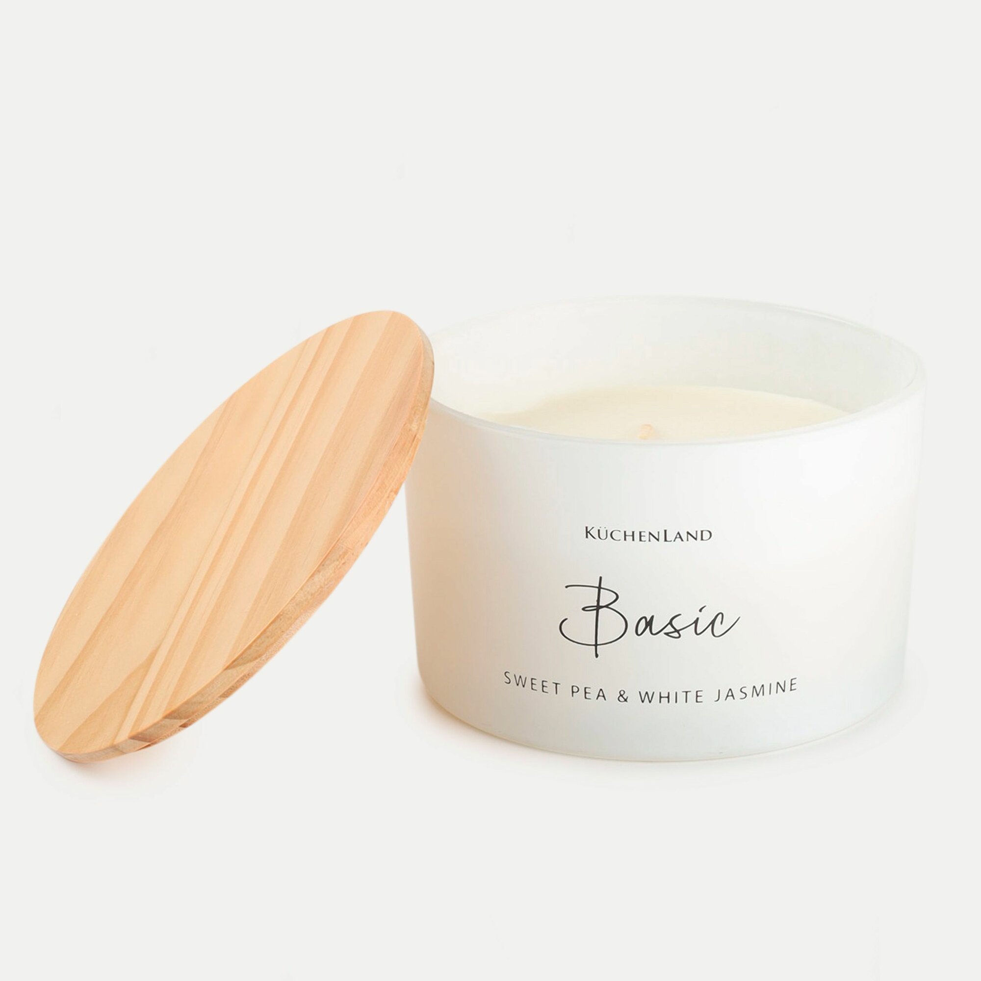 Свеча ароматическая, 9х13 см, в подсвечнике, белая, Sweet Pea&White Jasmine, Basic