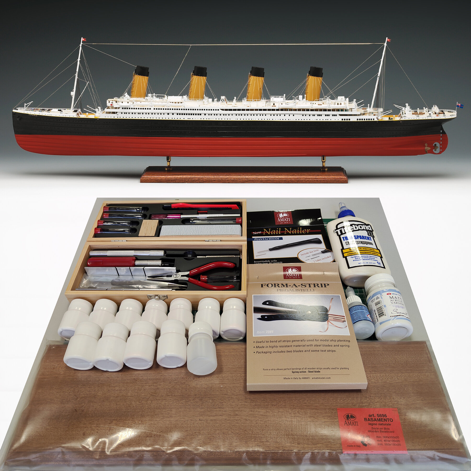 Подарочный полный набор инструментов и красок для сборной модели корабля RMS Titanic (Титаник) от Amati