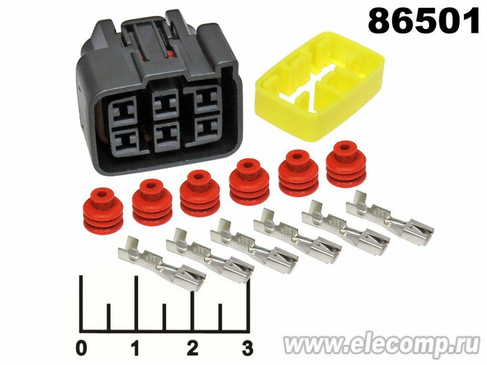 Разъем 6pin гнездо 2.8мм влагозащищенный FSW-C-6F-B (для мототехники)