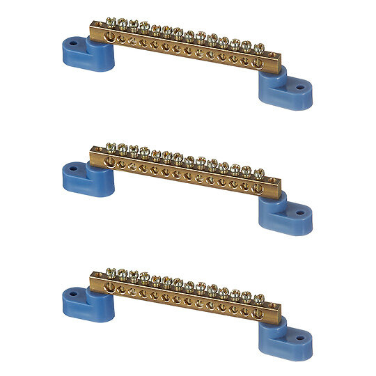 Шина нулевая на 2-х угловых изоляторах 6х9 мм 14 отверстий синяя (3 шт.)