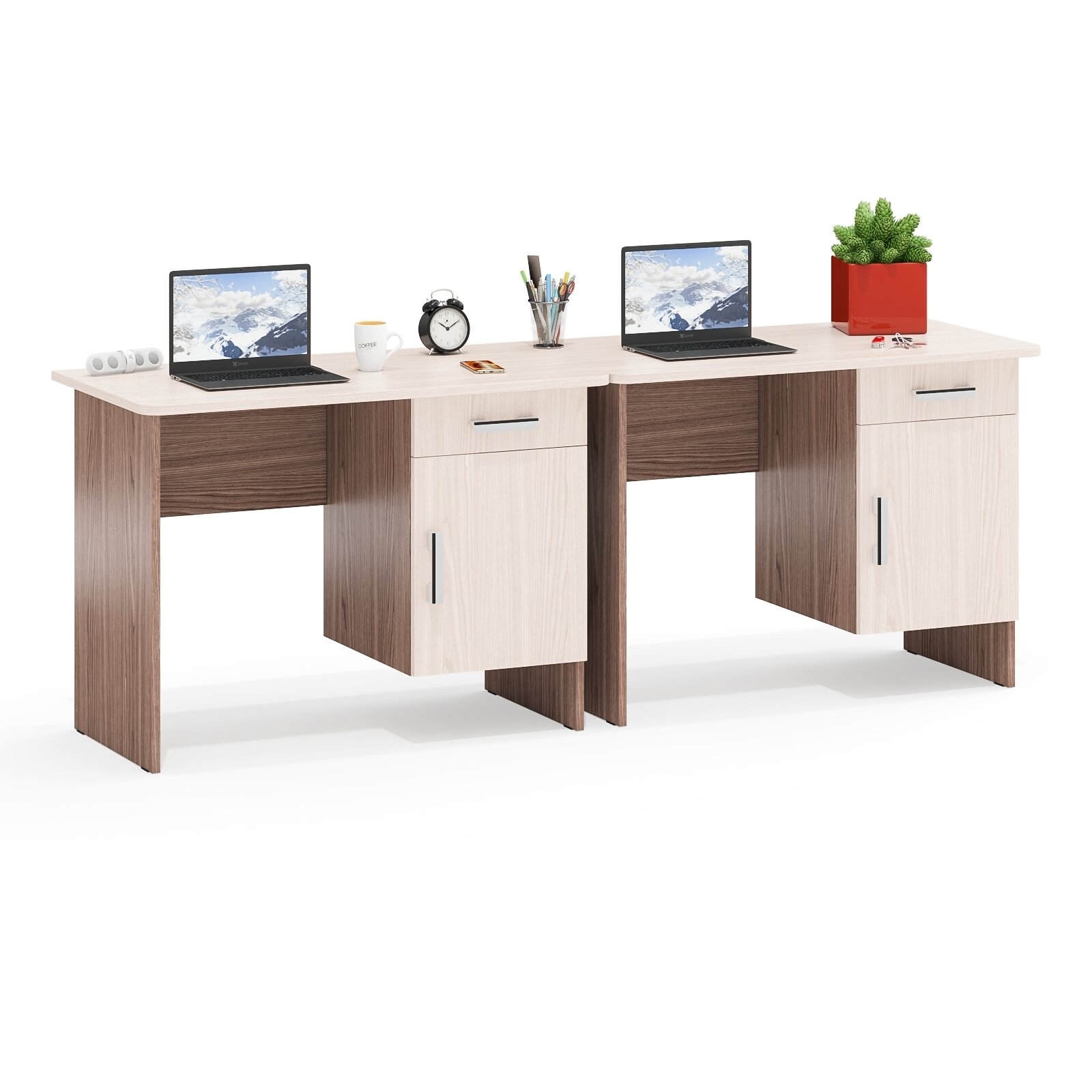 Два письменных стола Мебельный Двор 1-09 цвет ясень шимо светлый/ясень шимо тёмный